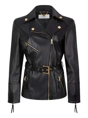 Elisabetta Franchi Belted Leather Jacket - Black