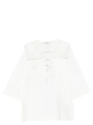 Sea Lace-collar Tie-front Dress - White