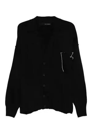 Isabel Benenato Buttoned Frayed-edge Cardigan - Black
