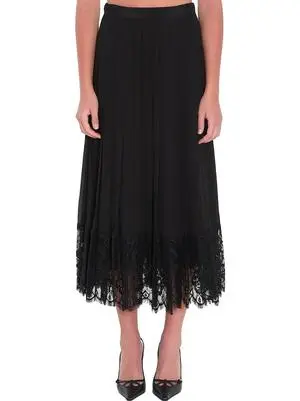 Dolce & Gabbana Midi Pleated Lace Skirt - Black