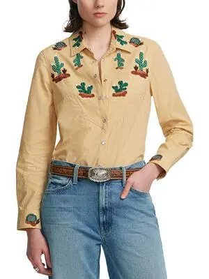 Lela Rose Embroidered Cactus Shirt - Gold