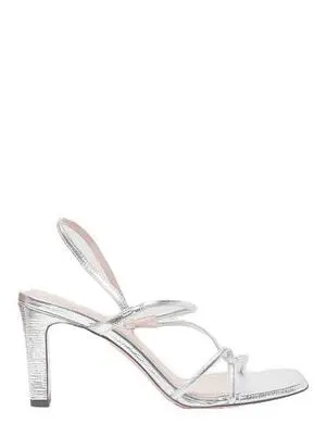 Sandro Metallic Leather Heeled Sandals - Silver