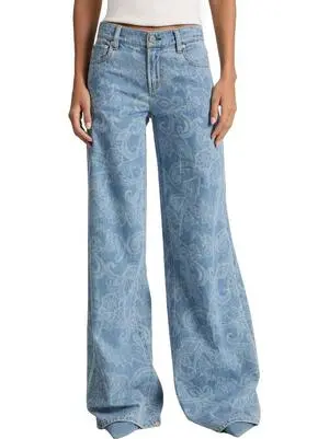Alice + Olivia Paisley Printed Wide Leg Jeans - Denim