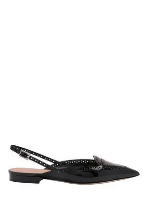 MALONE SOULIERS Patent Leather Leopard Print Slingback Flats - Black