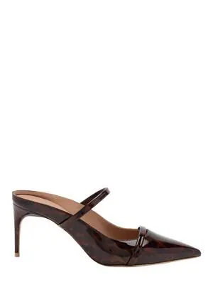 MALONE SOULIERS Patent Leather Leopard Aurora Heeled Mules - Brown