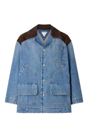 Bottega Veneta Intrecciato Leather-trimmed Denim Jacket - Blue
