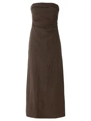 Tove Sabella Strapless Linen Midi Dress - Brown