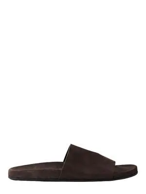 THE ROW Hugh Suede Slides Brown