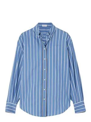 BRUNELLO CUCINELLI Bead-Embellished Striped Cotton And Silk-Blend Poplin Shirt