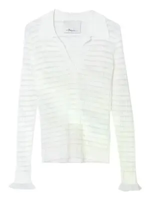 3.1 Phillip Lim Ribbed Knit Polo Top - Neutrals