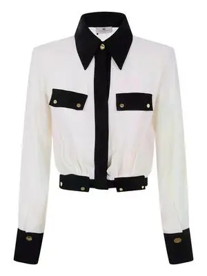 Elisabetta Franchi Contrast-panel Collared Shirt - White