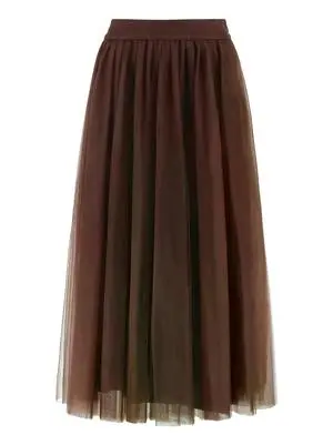 Fabiana Filippi Pleated Tulle Midi Skirt - Brown