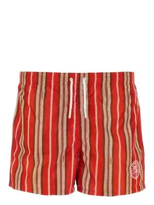 Fendi Striped Stretch Nylon Swimming Shorts - Red