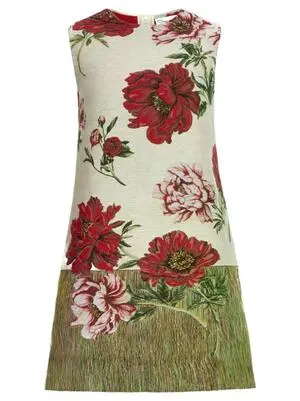 Oscar De La Renta Peony Floral Shift Mini Dress - Neutrals