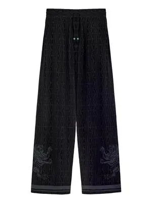 DOMAINE DES ARTISTES Lion-embellished Patterned Silk Trousers - Black