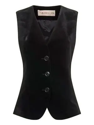 BLANCA VITA Three-button Velvet Waistcoat - Black