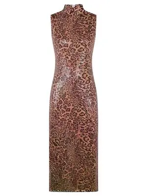TWINSET Animal Print Sequin Embellished Midi Dress - Brown