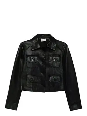 P.a.r.o.s.h Macio Flap-pocket Leather Jacket - Black
