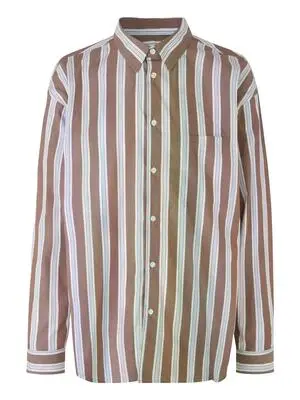 SAMSOE SAMSOE Striped Cotton Shirt - Brown