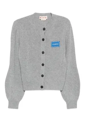 Marni Button-fastening Cardigan With Logo Patch - Grey