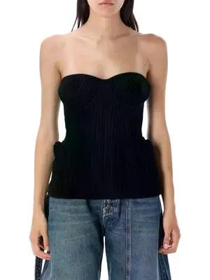 Jean Paul Gaultier Ribbed-knit Bustier Top - Black