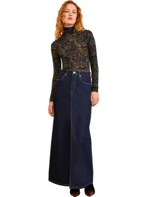 ULLA JOHNSON Anais Denim Mid-Rise Maxi Skirt