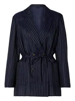 Brunello Cucinelli Double-breasted Cotton-blend Blazer - Blue