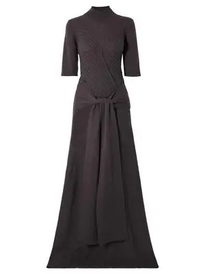 VIOLANTE NESSI Takashi Tie-detailed Ribbed Merino Wool Midi Dress - Brown