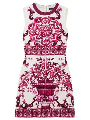 Dolce & Gabbana Maiolica Printed Cotton-blend Jacquard Mini Dress - Pink