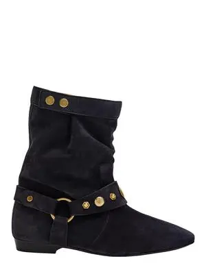 Isabel Marant Stania Embellished Suede Mid-calf Boots - Black