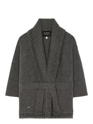 Alanui Fringed Shawl-Collar Cardigan Grey