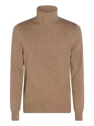 Malo Mock-neck Ribbed Sweater - Brown