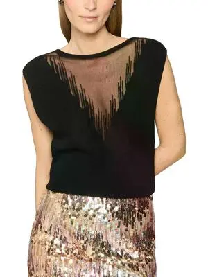 GENNY Ribbed Top With Sheer Panel - Black