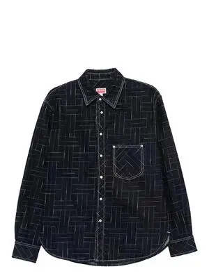 Kenzo Geometric-pattern Cotton Shirt - Blue