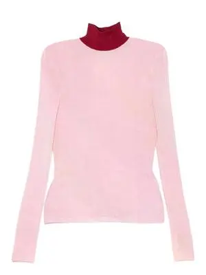 SELF-PORTRAIT High-neck Ribbed Top - Pink
