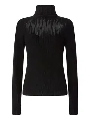 GENNY Ribbed Knit Sheer Panel Top - Black
