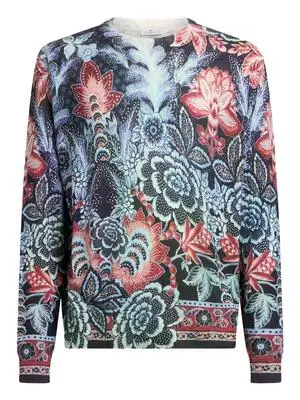 Etro Floral-print Silk-cashmere Sweater - Blue