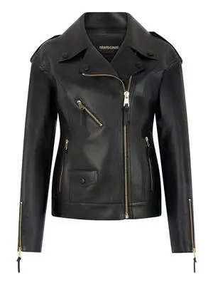 Roberto Cavalli Leather Biker Jacket - Black
