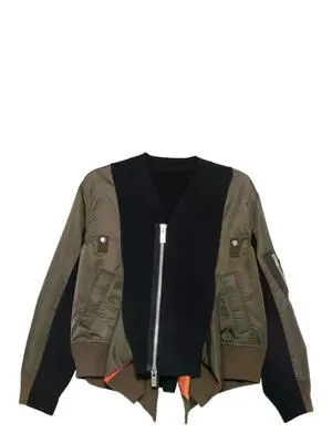 Sacai Knitted-panel Bomber Jacket - Brown
