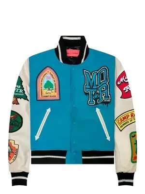 MEMBERS OF THE RAGE Embroidered Leather-sleeved Bomber Jacket - Blue