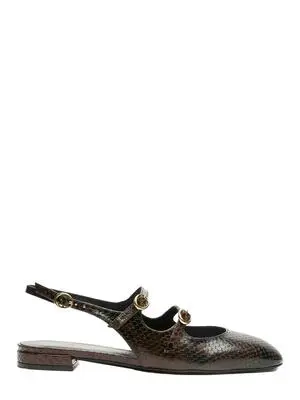 STUART WEITZMAN Snakeskin Slingback Flat Pumps - Brown