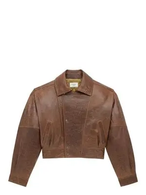 Saint Laurent Leather Cropped Biker Jacket - Beige