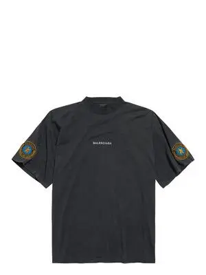 Balenciaga Oversized Cotton Uniform Logo T-shirt - Black