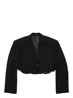 Balenciaga Cropped Blazer With Frayed Hemline - Black