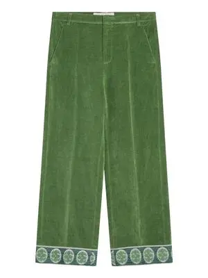 Valentino Garavani Velvet Trousers With Jacquard Hem - Green