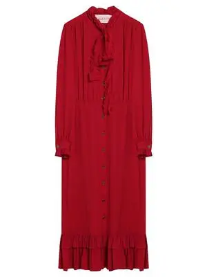 Valentino Garavani Midi Dress With Ruffled Bow - Red