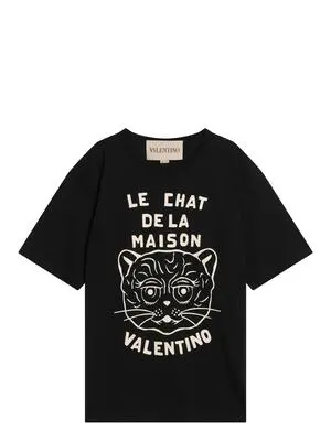 Valentino Garavani T-shirt With Le Chat De La Maison Print - Black