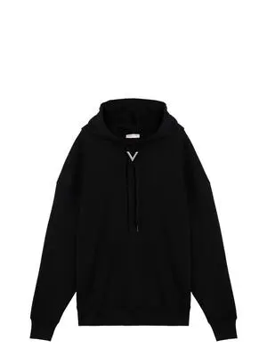 Valentino Garavani Cotton Hooded Sweatshirt With V Detail - Black