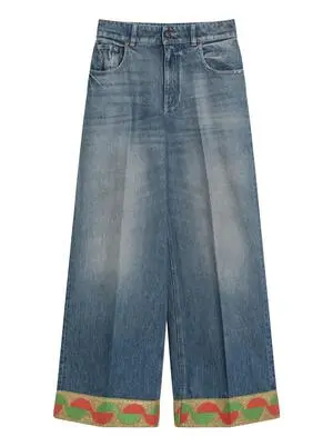 Valentino Garavani Washed Jeans With Jacquard Bottoms - Blue