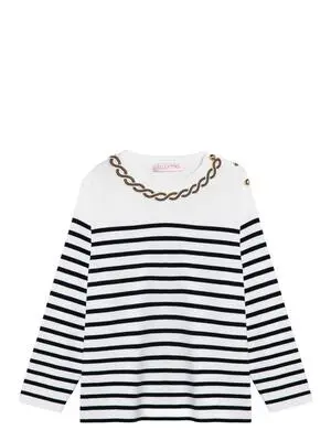 Valentino Garavani Striped Jersey Top With Embroidery - Blue